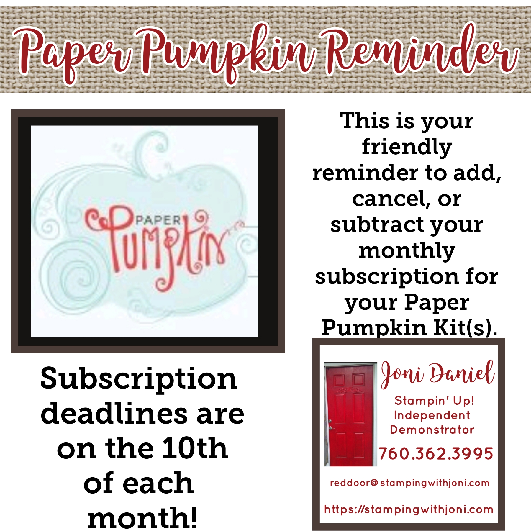 Paper Pumpkin Reminder – Stamping With Joni and the Red Door Crafters